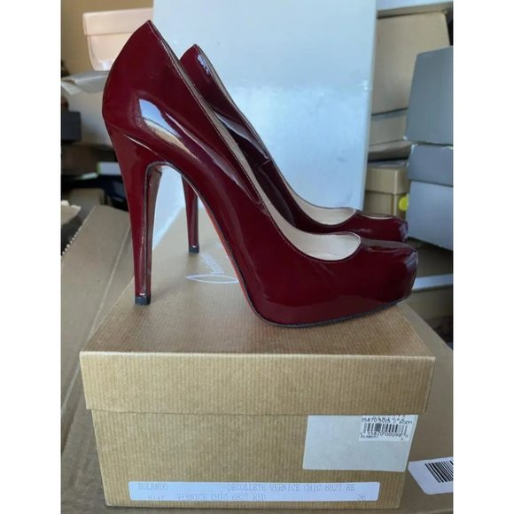 Christian Louboutin | Shoes | Christian Louboutin 36 555 Rolando Red Burgundy Patent Leather ...